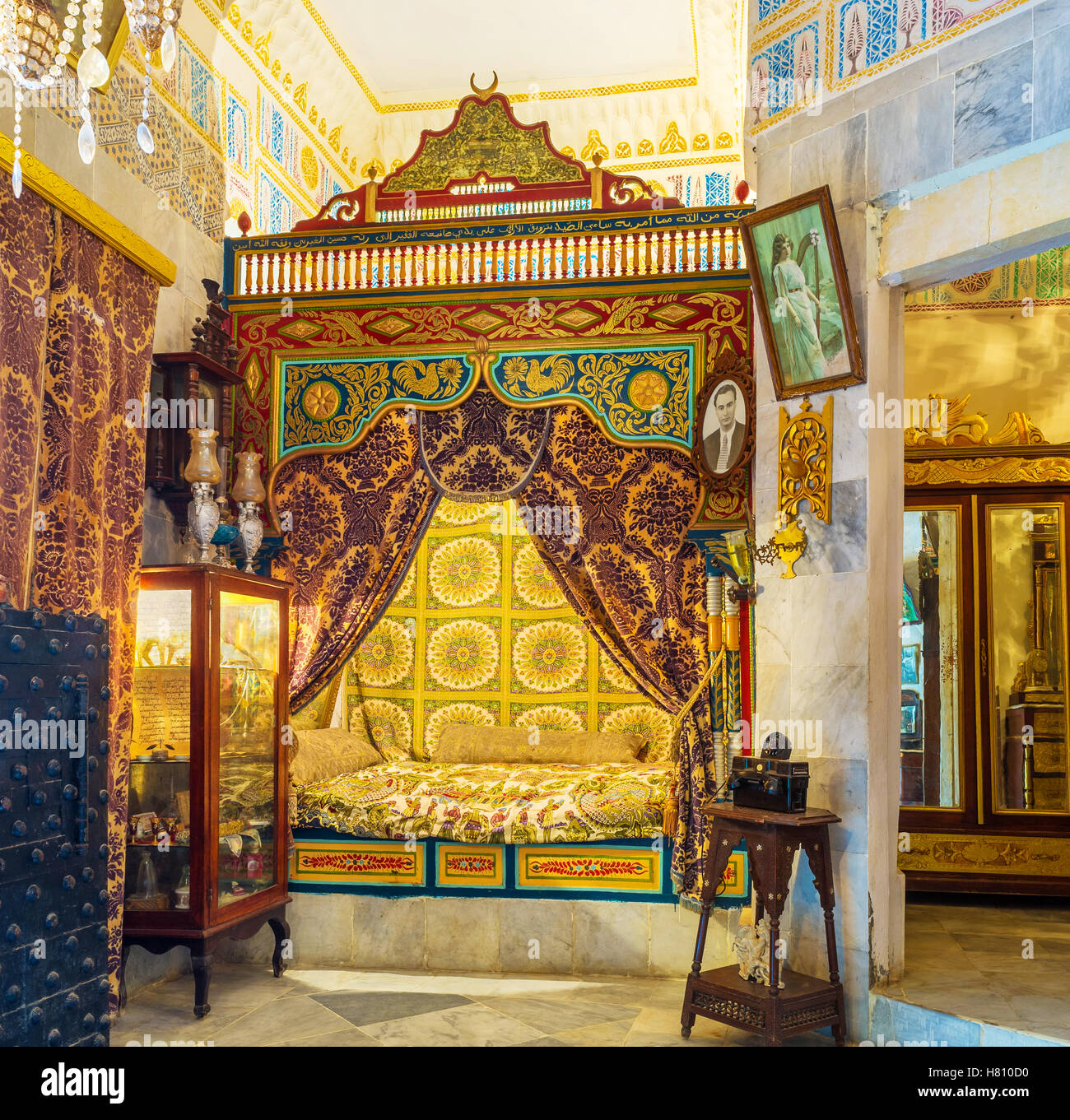 The luxury bedroom of historical mansion Dar Essid, Sousse Stock Photo ...