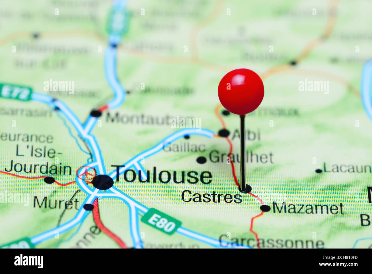 Castres pinned on a map of France Stock Photo - Alamy