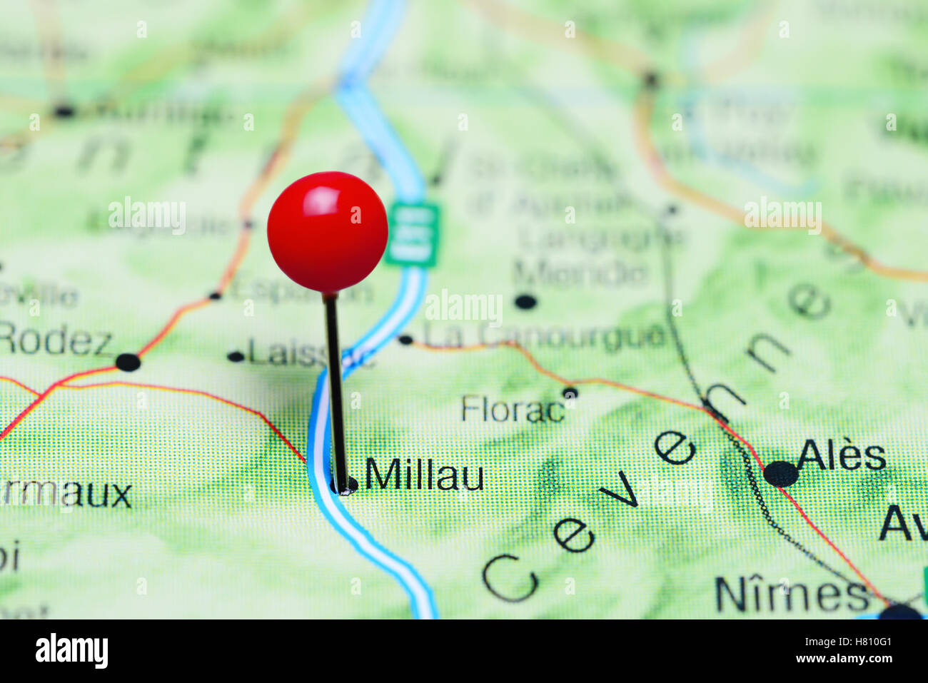 Millau pinned on a map of France Stock Photo - Alamy