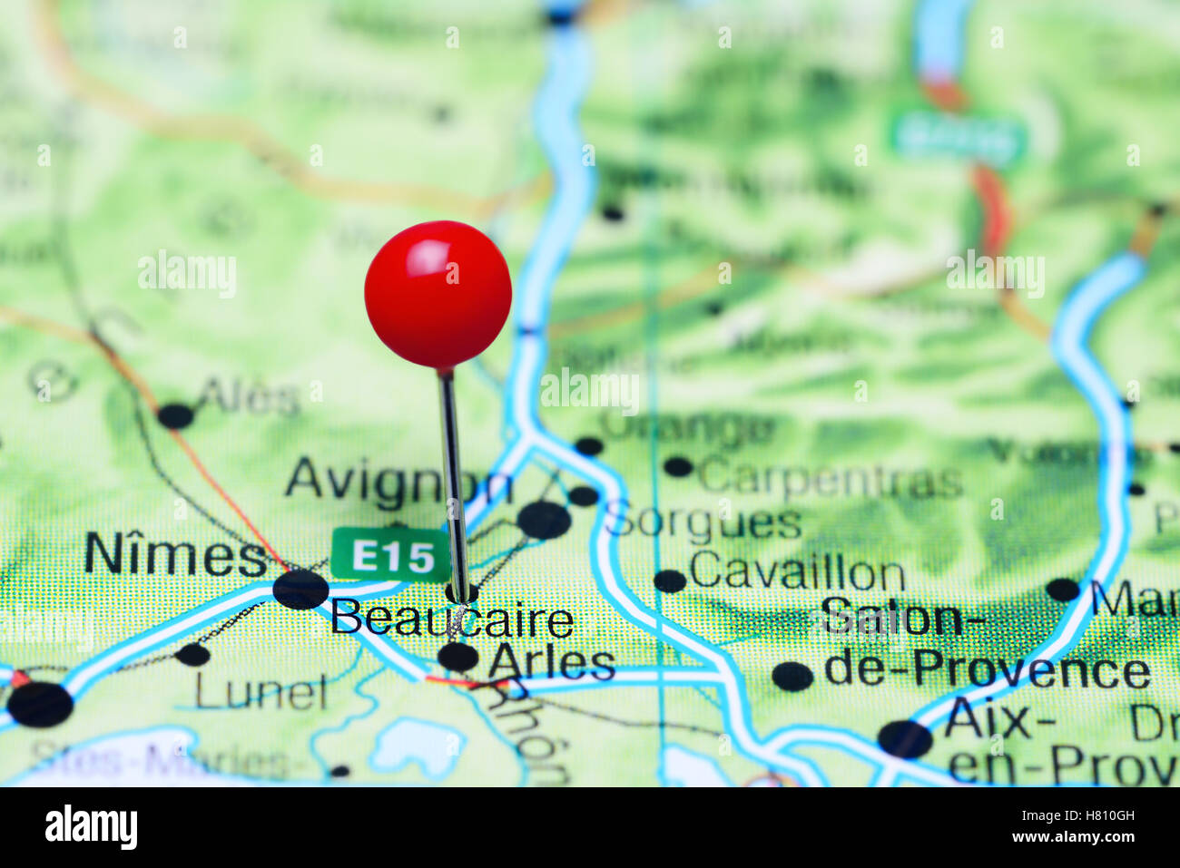 Beaucaire pinned on a map of France Stock Photo - Alamy