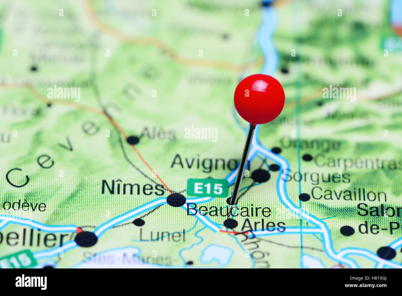 Beaucaire pinned on a map of France Stock Photo - Alamy