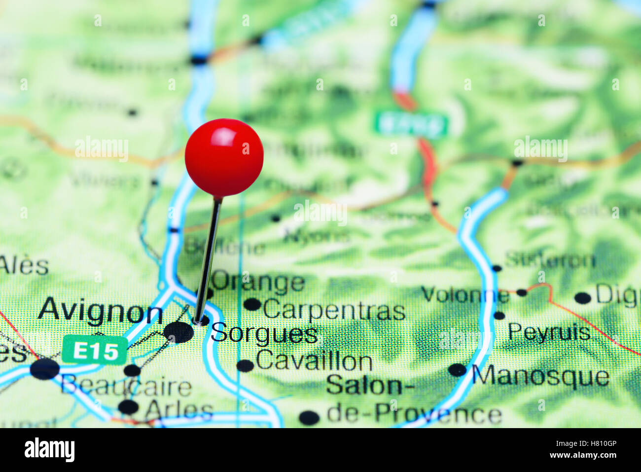 Sorgues pinned on a map of France Stock Photo - Alamy