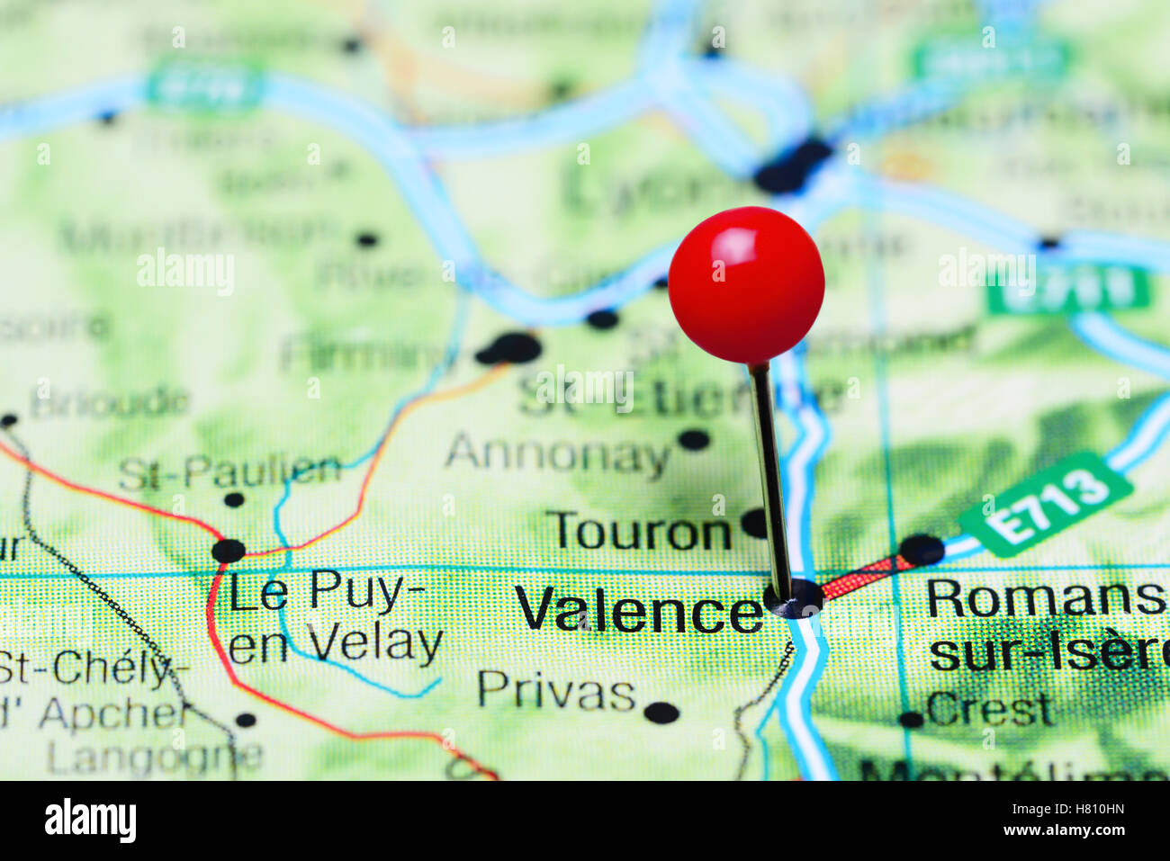 Valence pinned on a map of France Stock Photo - Alamy
