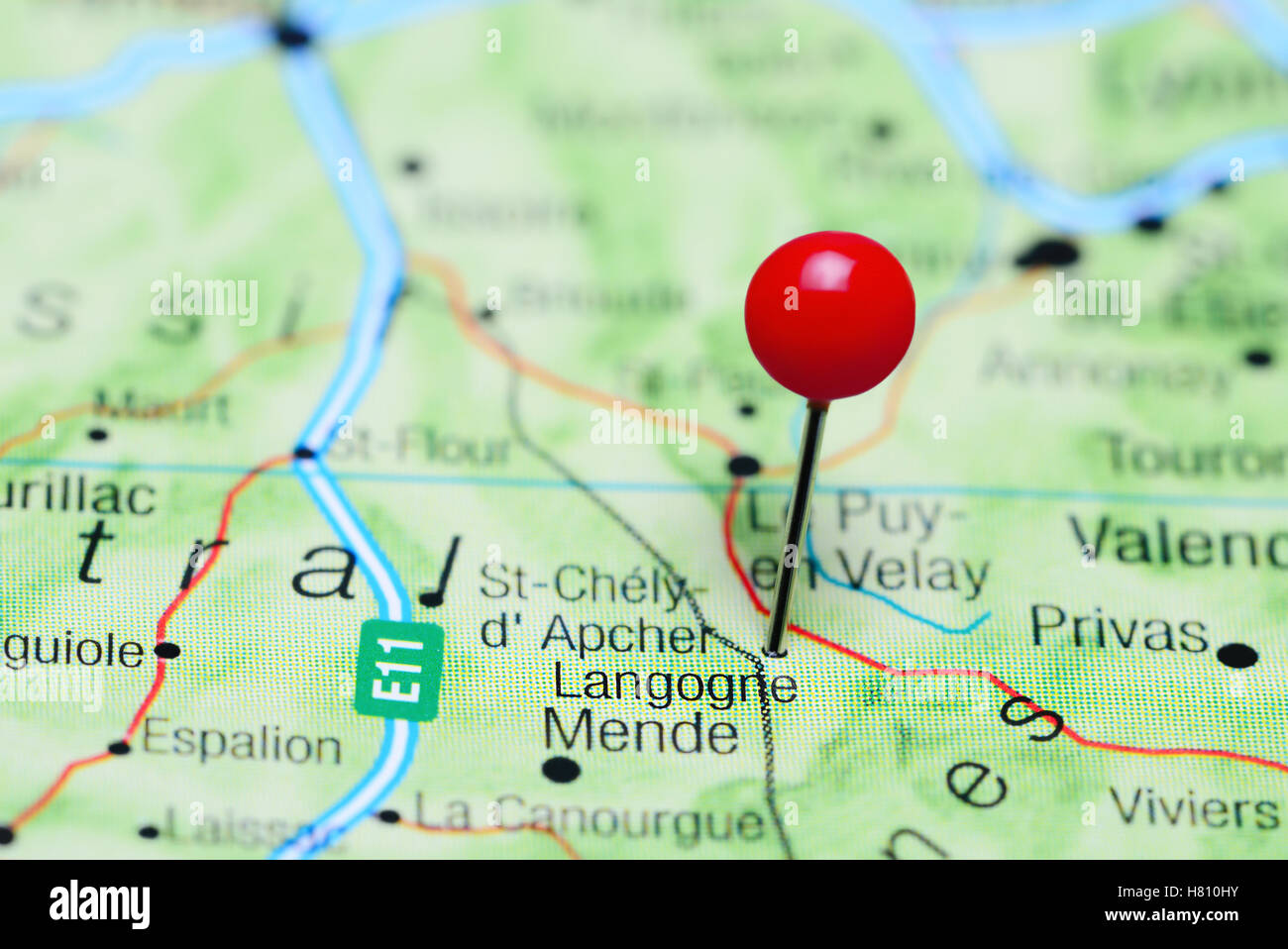 Langogne pinned on a map of France Stock Photo - Alamy
