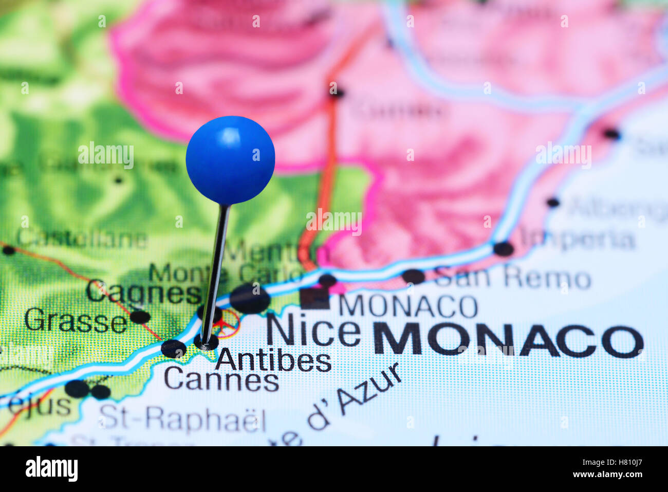Antibes pinned on a map of France Stock Photo - Alamy