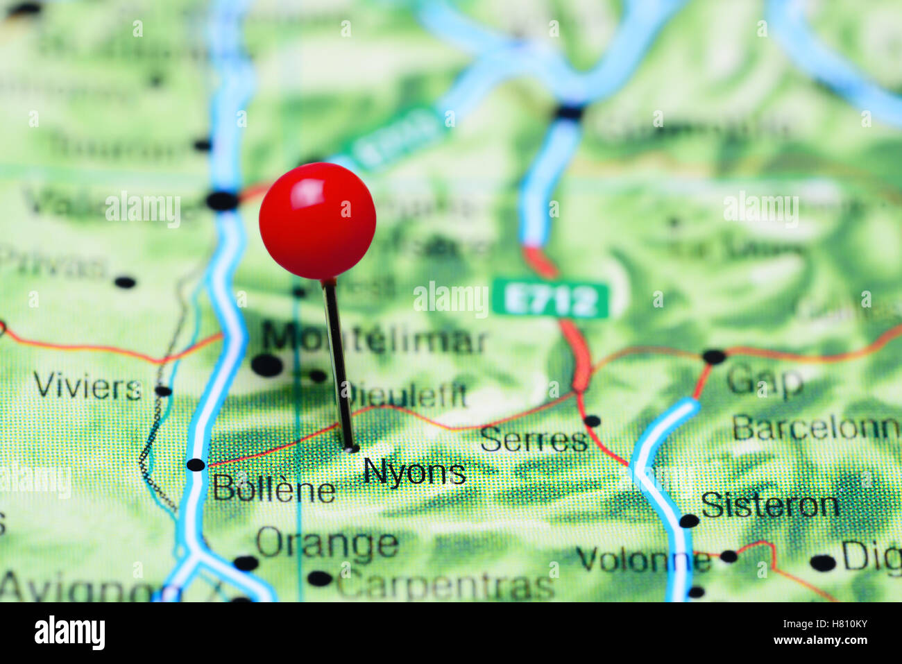 Nyons pinned on a map of France Stock Photo - Alamy