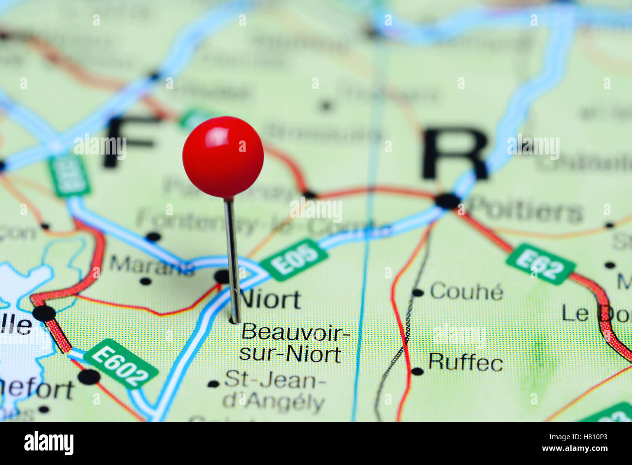 Beauvoir-sur-Niort pinned on a map of France Stock Photo - Alamy