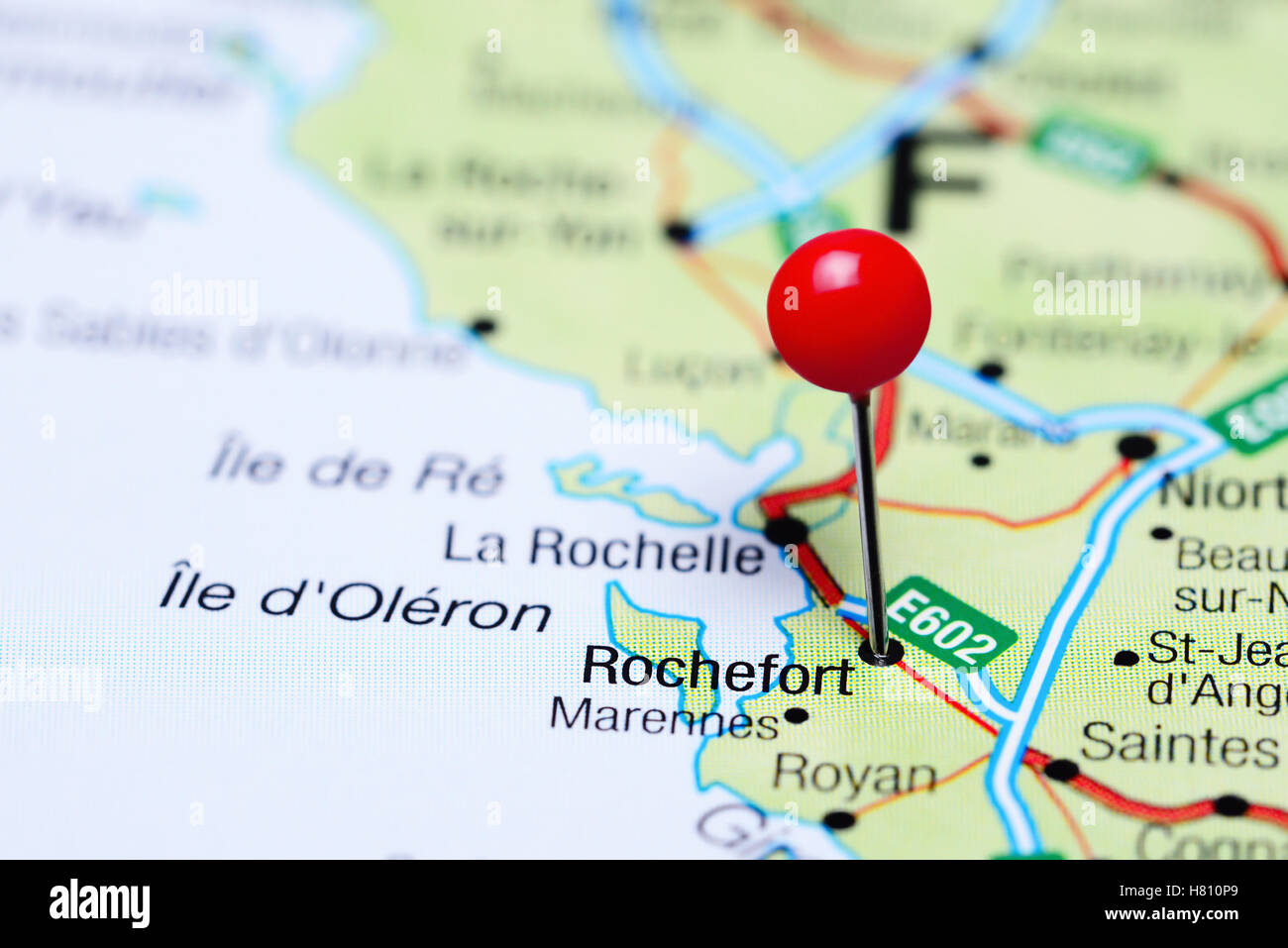 Rochefort pinned on a map of France Stock Photo - Alamy