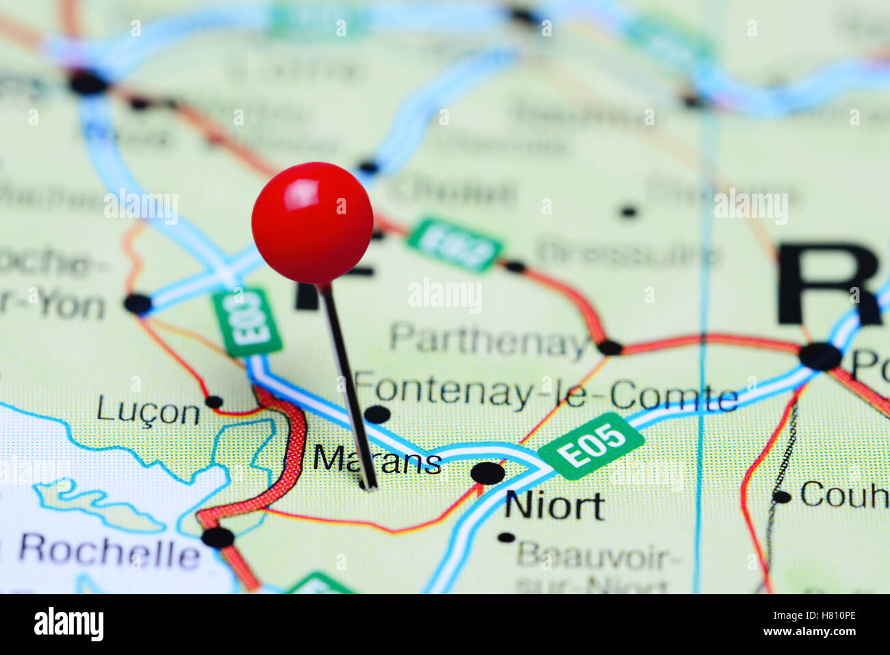 Marans pinned on a map of France Stock Photo - Alamy