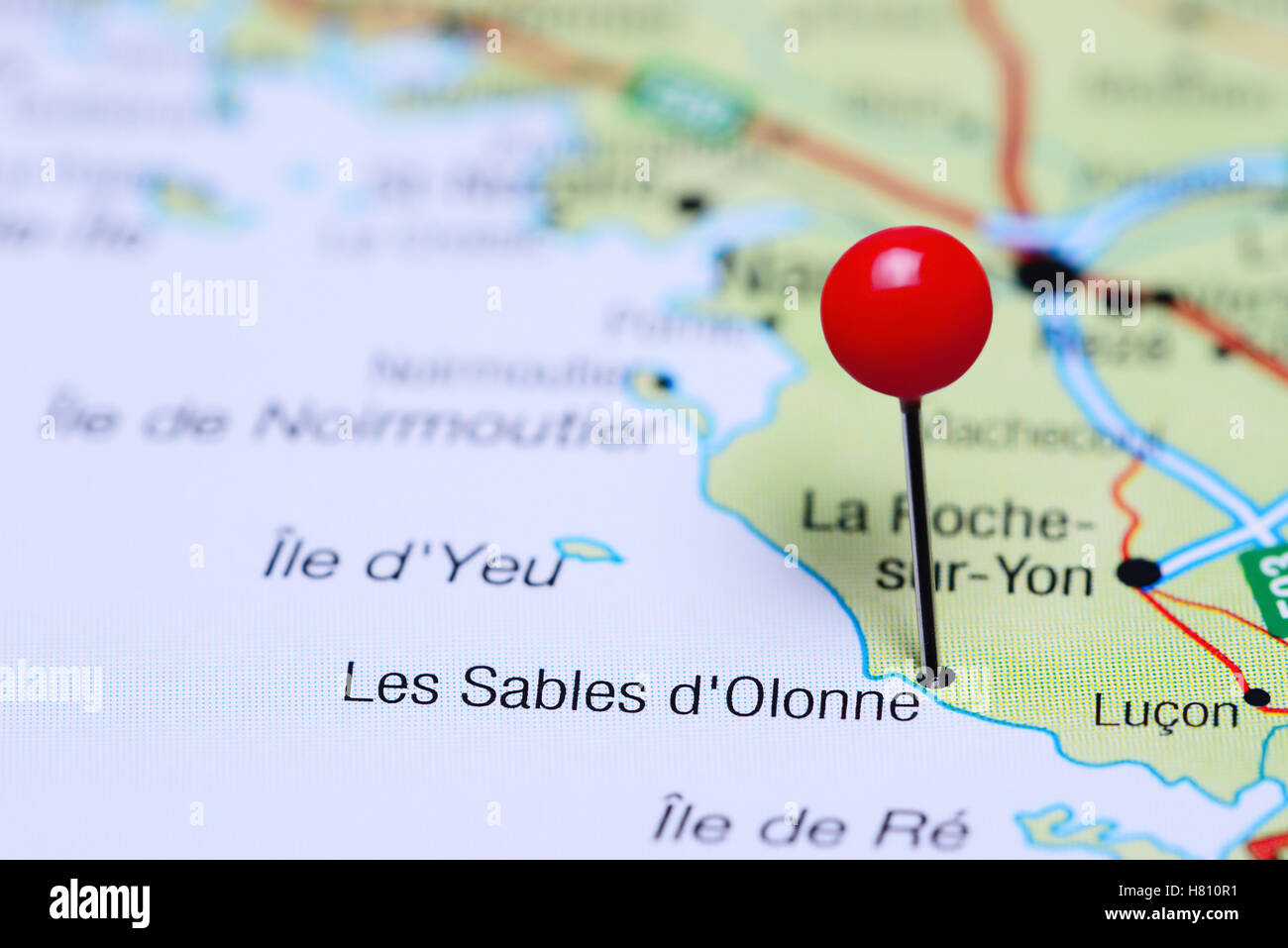 Les Sables d Olonne pinned on a map of France Stock Photo - Alamy