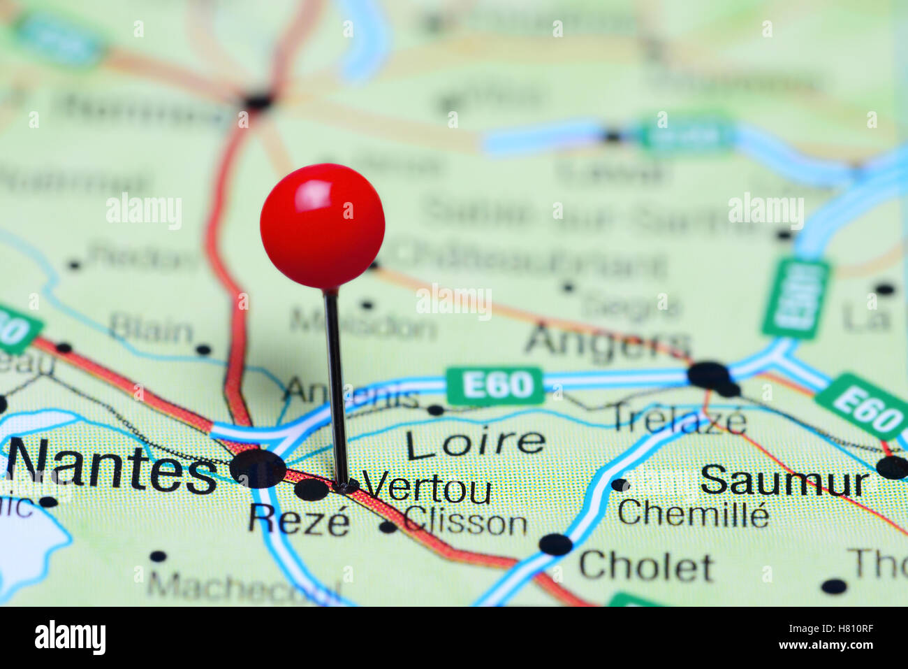 Vertou pinned on a map of France Stock Photo - Alamy
