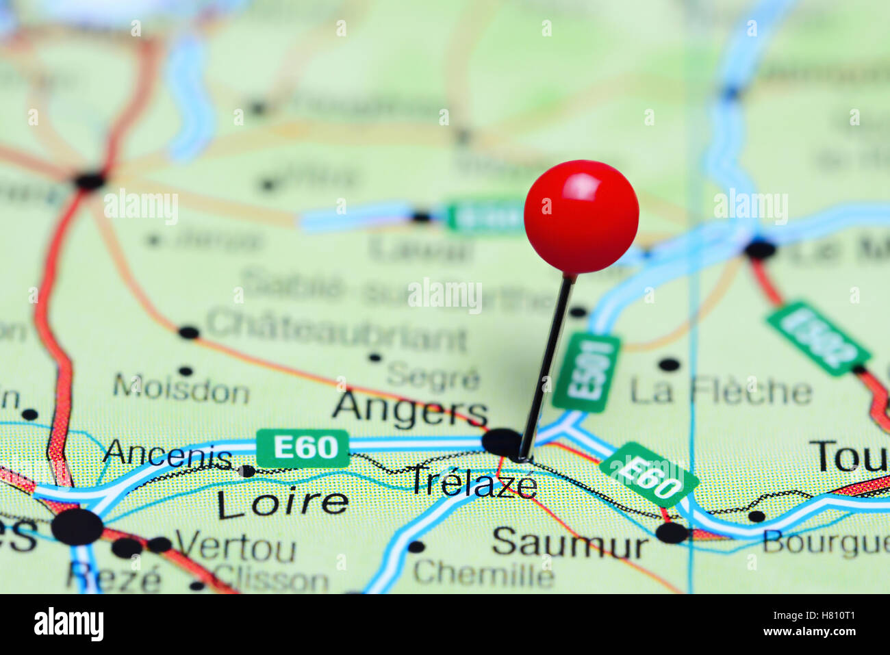 Trelaze pinned on a map of France Stock Photo - Alamy