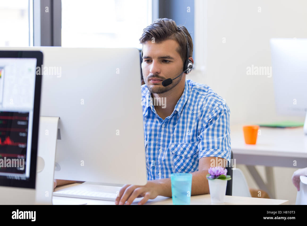 startup business, software developer working on desktop computer Stock ...