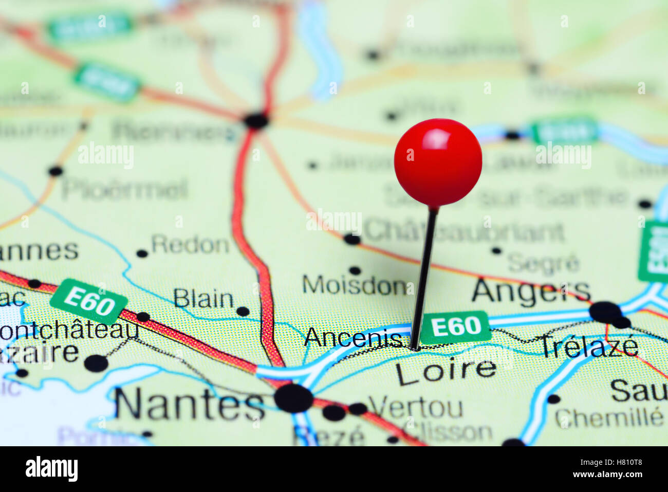 Ancenis pinned on a map of France Stock Photo - Alamy