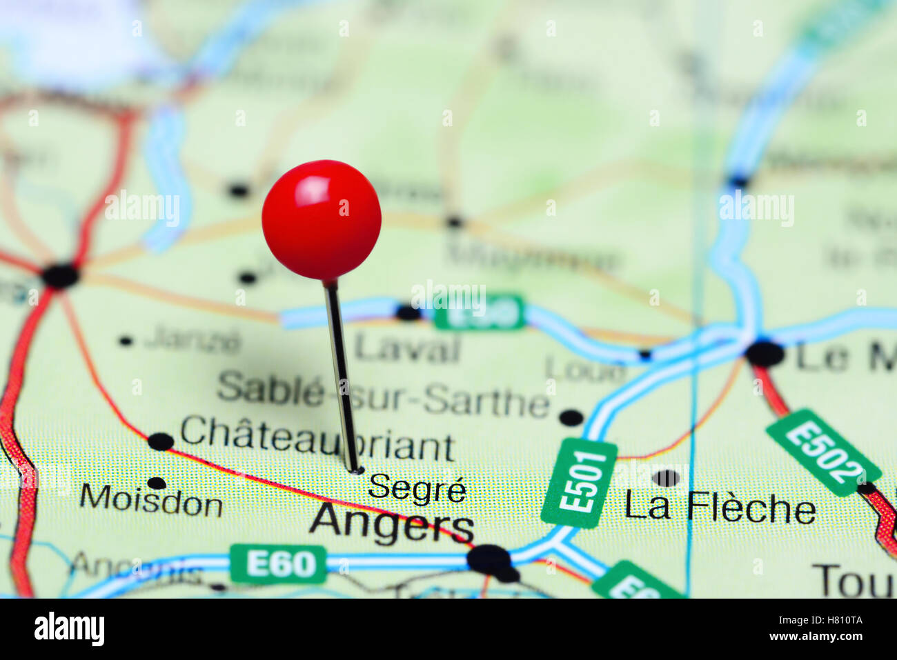 Segre pinned on a map of France Stock Photo - Alamy