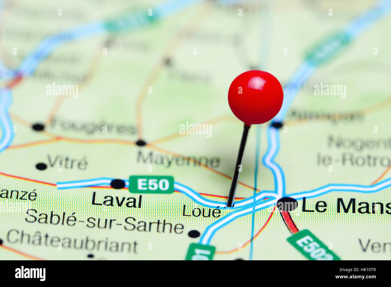 Loue pinned on a map of France Stock Photo - Alamy