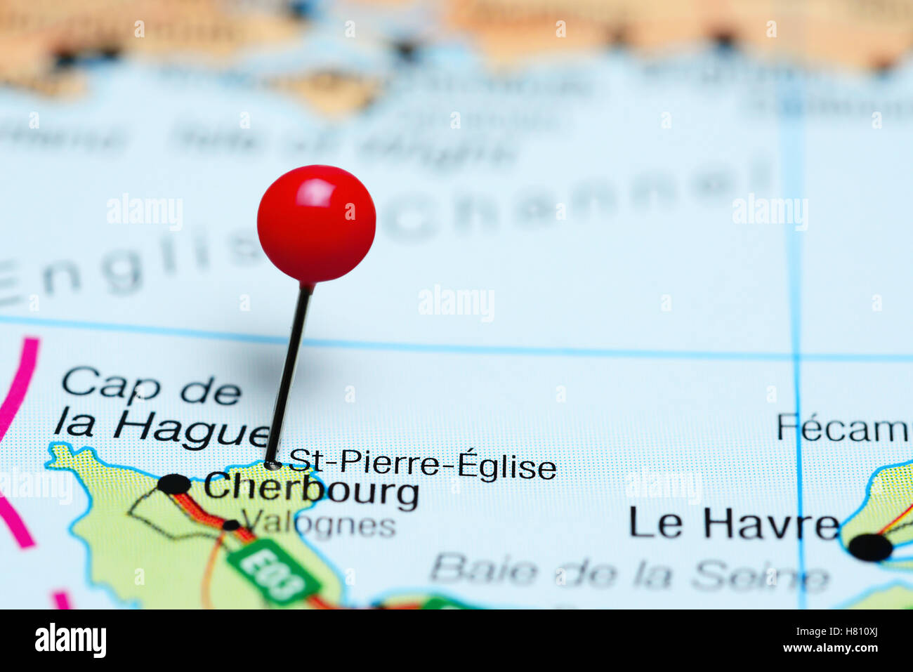 St-Pierre-Eglise pinned on a map of France Stock Photo - Alamy