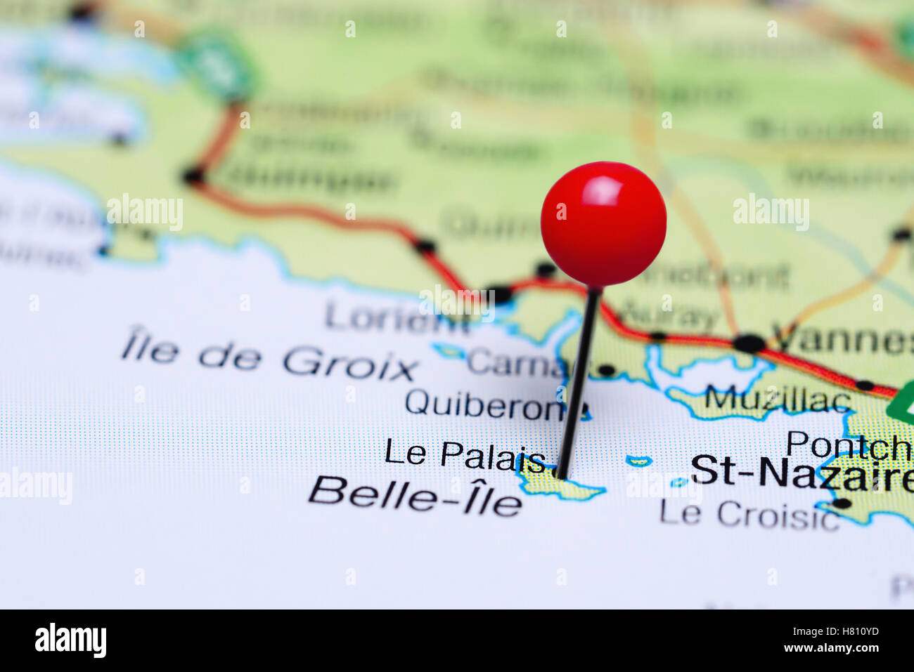 Le Palais pinned on a map of France Stock Photo - Alamy