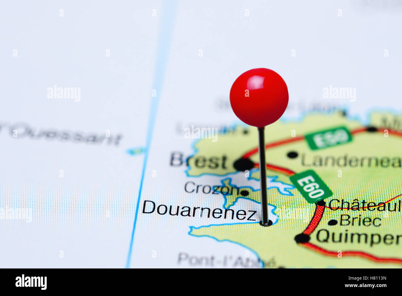 Douarnenez pinned on a map of France Stock Photo - Alamy