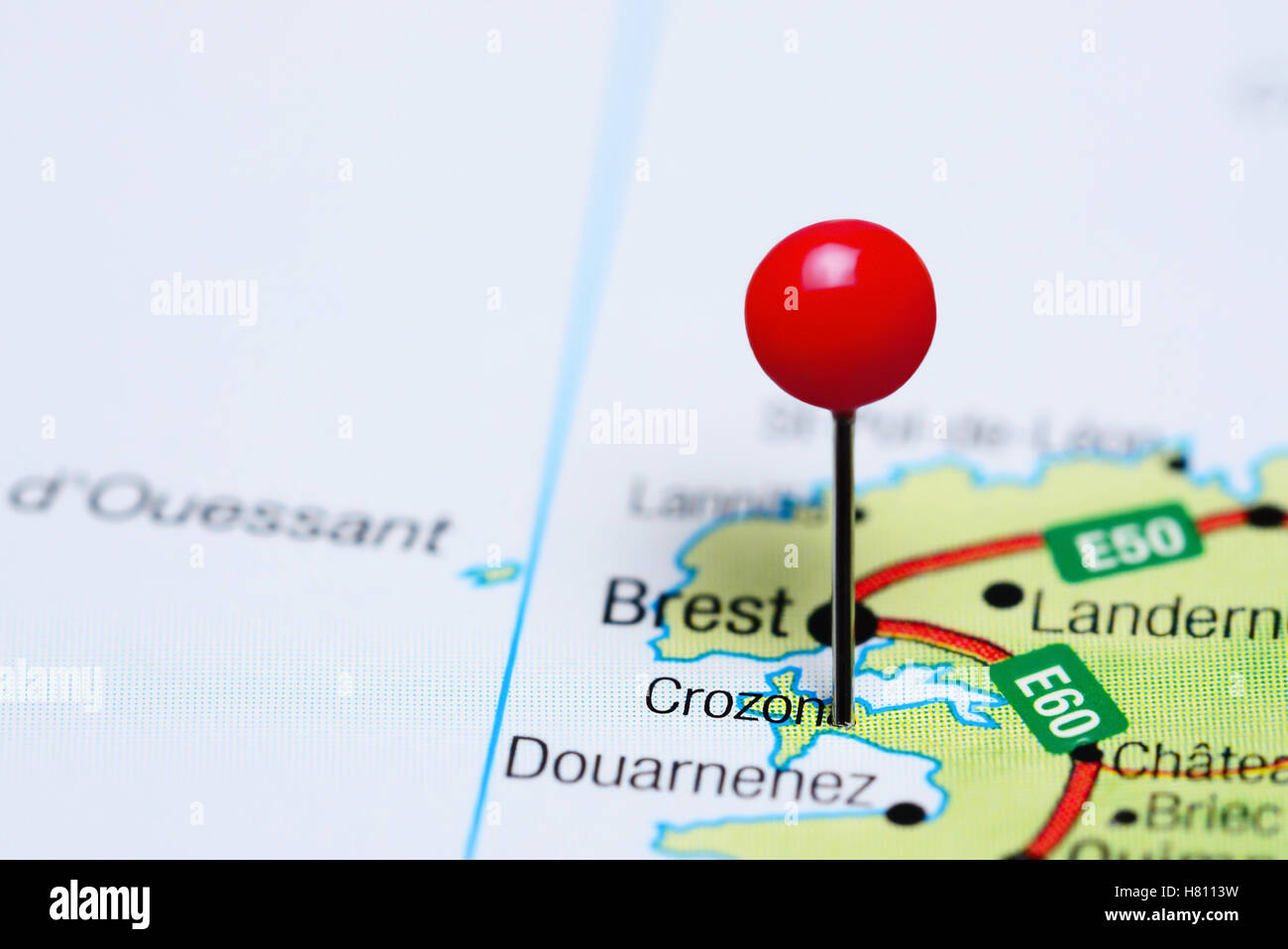 Crozon pinned on a map of France Stock Photo - Alamy