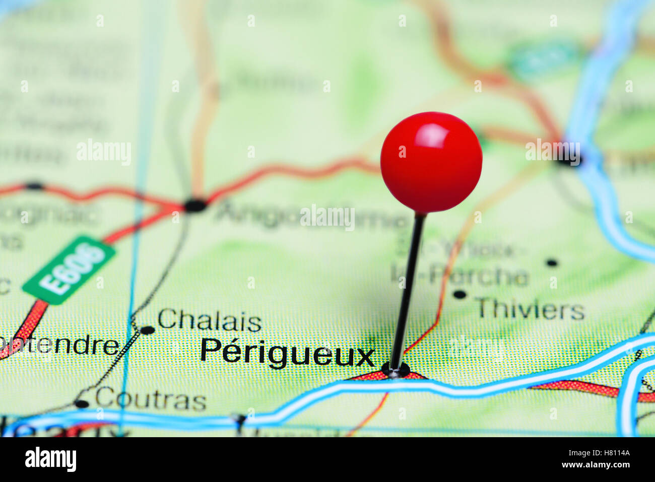 Perigueux pinned on a map of France Stock Photo - Alamy
