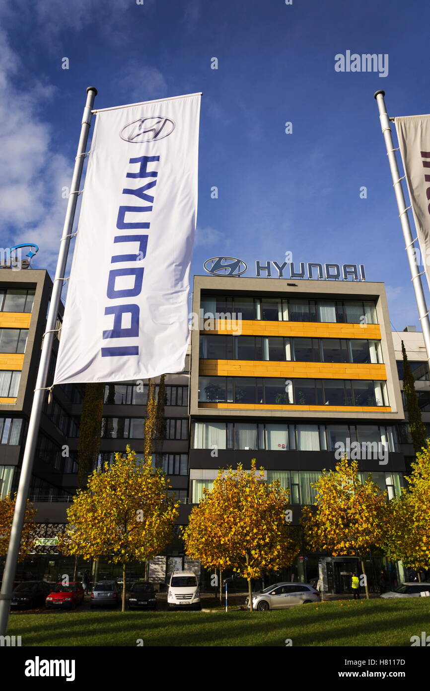 Hyundai company logo on Czech headquarters on November 7, 2016 in ...