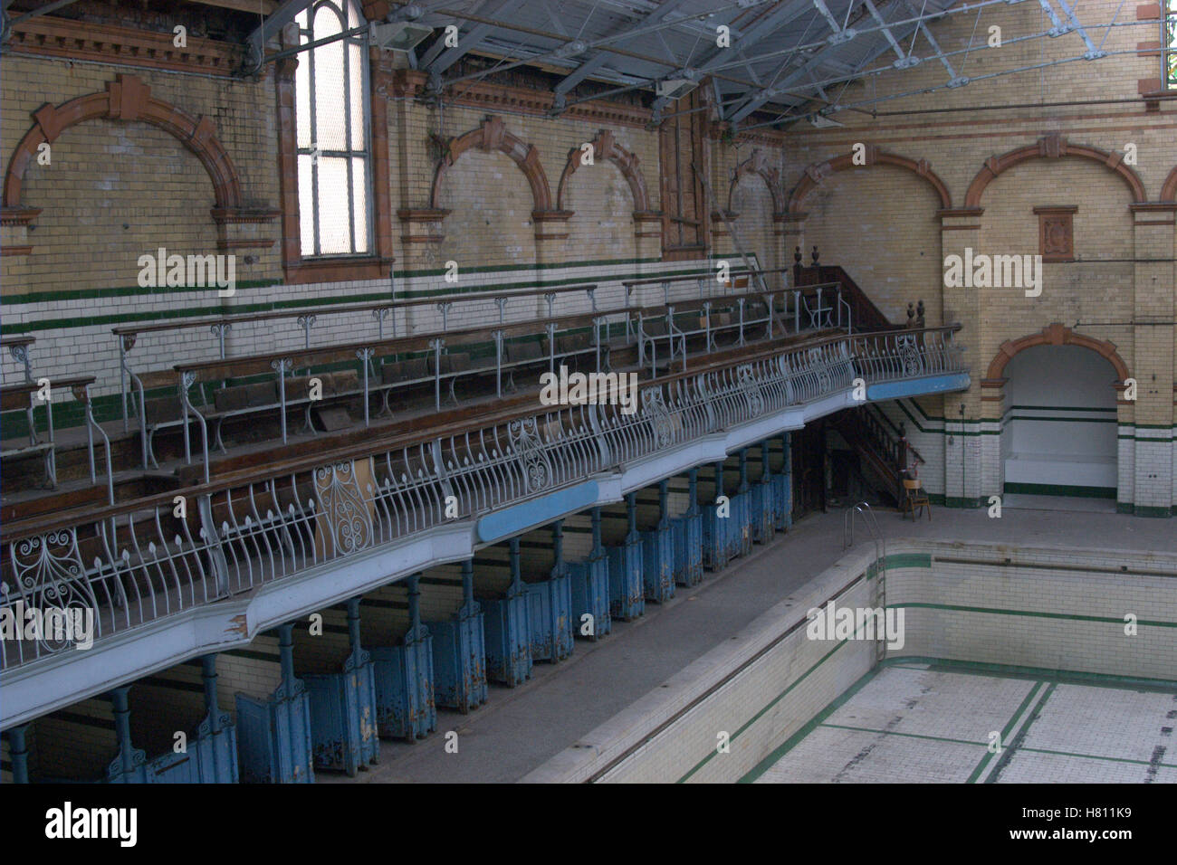 Pool, Changing Cubicles and Balcony, Victoria Baths, Manchester Stock ...