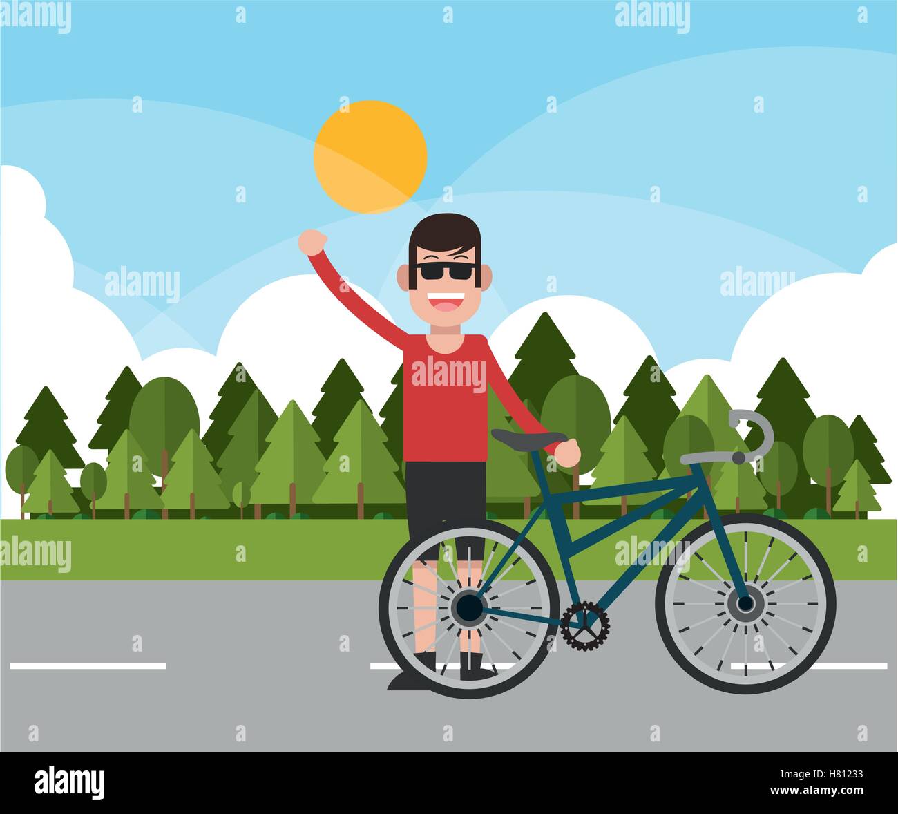 Man riding bike and landscape background design Stock Vector Image ...