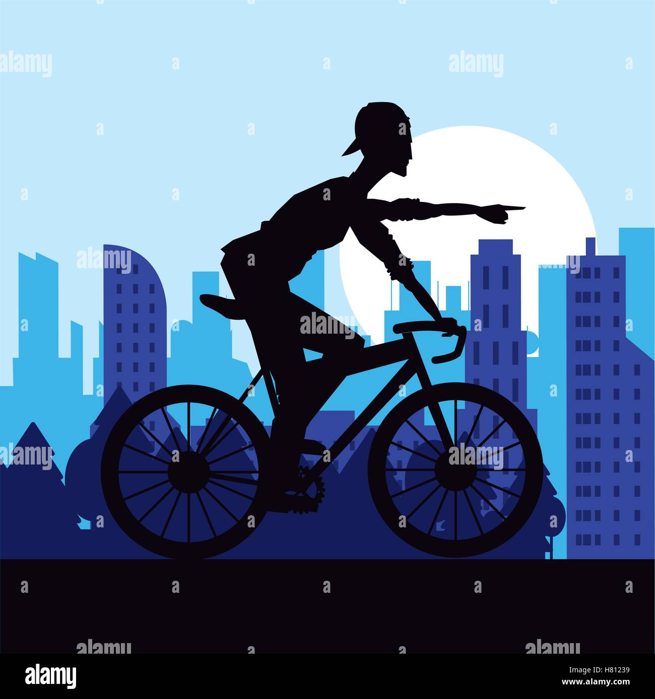Man riding bike and city background design Stock Vector Image & Art - Alamy
