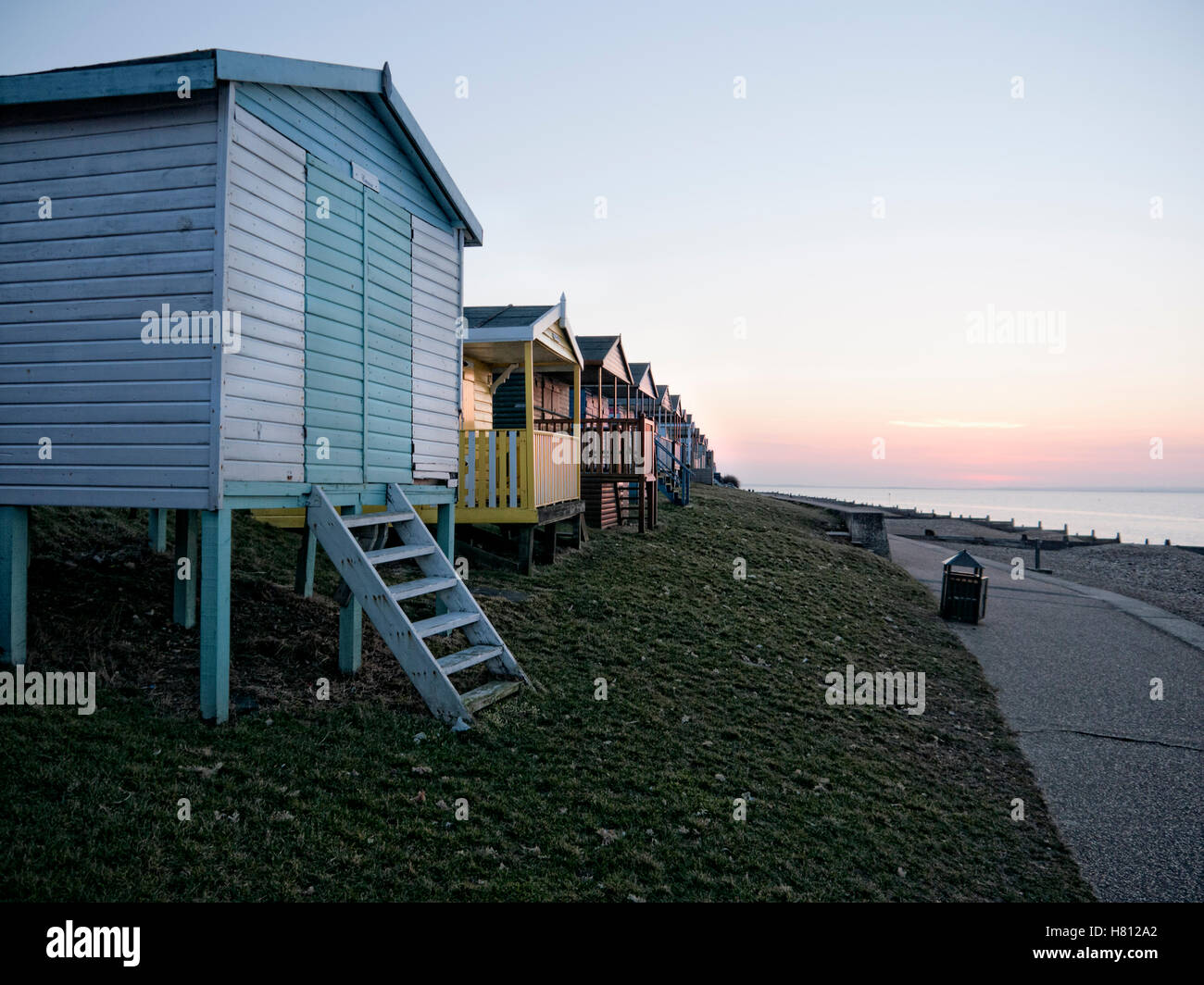 Beach huts on the coast at Whitstable Stock Photo - Alamy