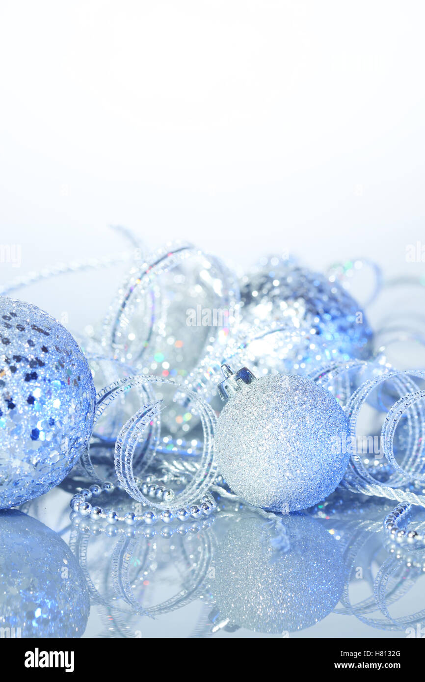 Silver Christmas decorations background Stock Photo - Alamy