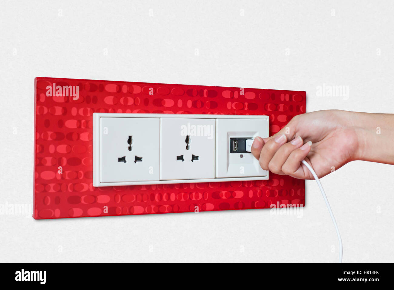 Woman hand plug USB Wall socket/outlet plate Stock Photo - Alamy