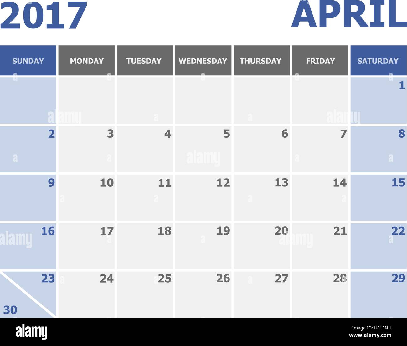 2017 April calendar week starts on Sunday, stock vector Stock Vector ...