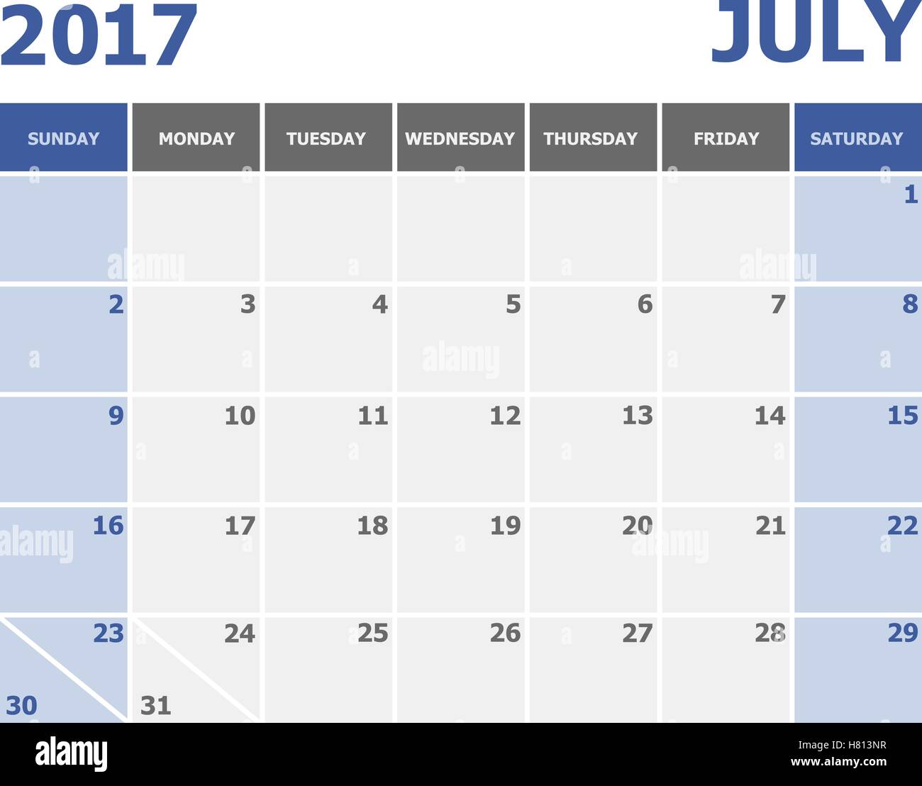 2017 july calendar week starts on sunday Stock Vector Images - Alamy