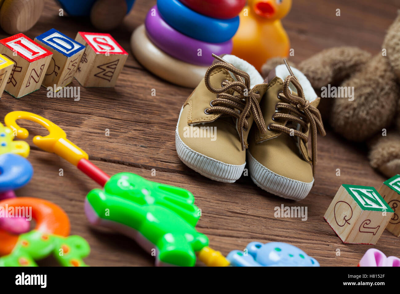 Children's World toy on a wooden background. Studio shot] Stock Photo ...