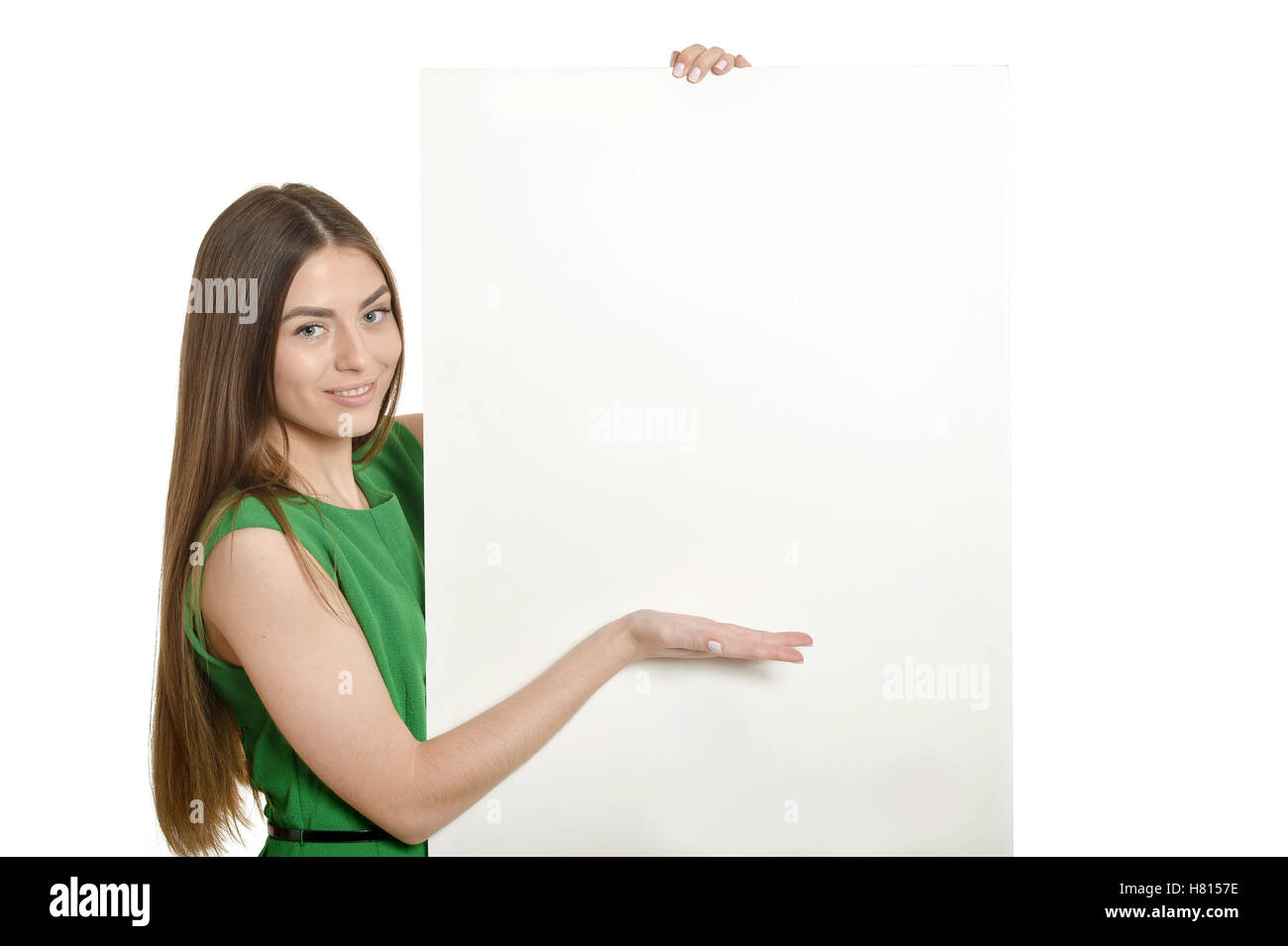 Beautiful woman and white signboard Stock Photo - Alamy