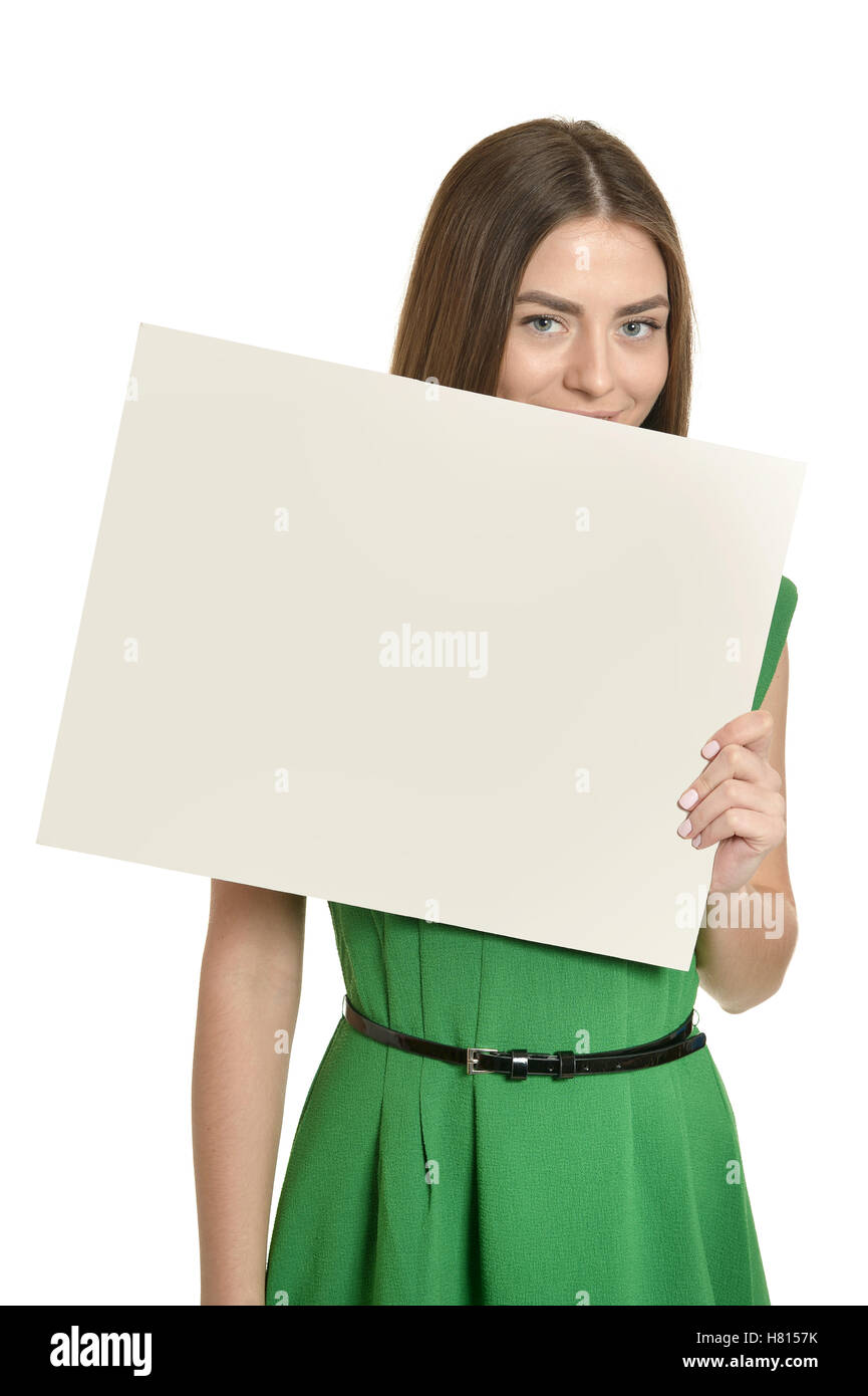 Beautiful woman and white signboard Stock Photo - Alamy