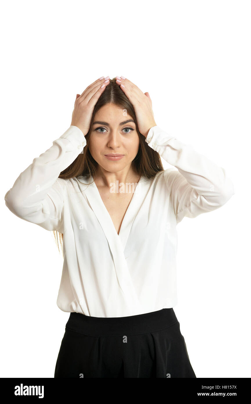 Frustrated brunette woman Stock Photo - Alamy