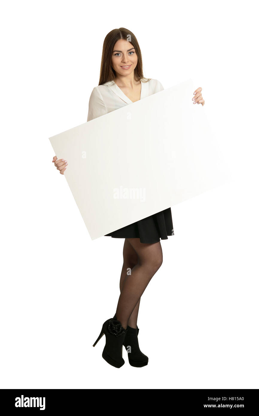 woman and white signboard Stock Photo - Alamy