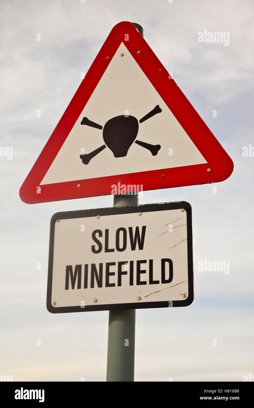 Minefield road sign, Falkland Islands Stock Photo - Alamy