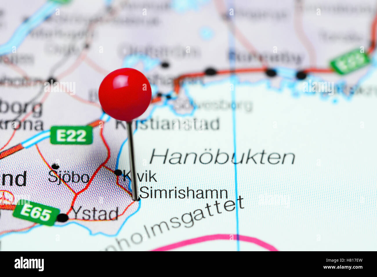 Simrishamn pinned on a map of Sweden Stock Photo - Alamy