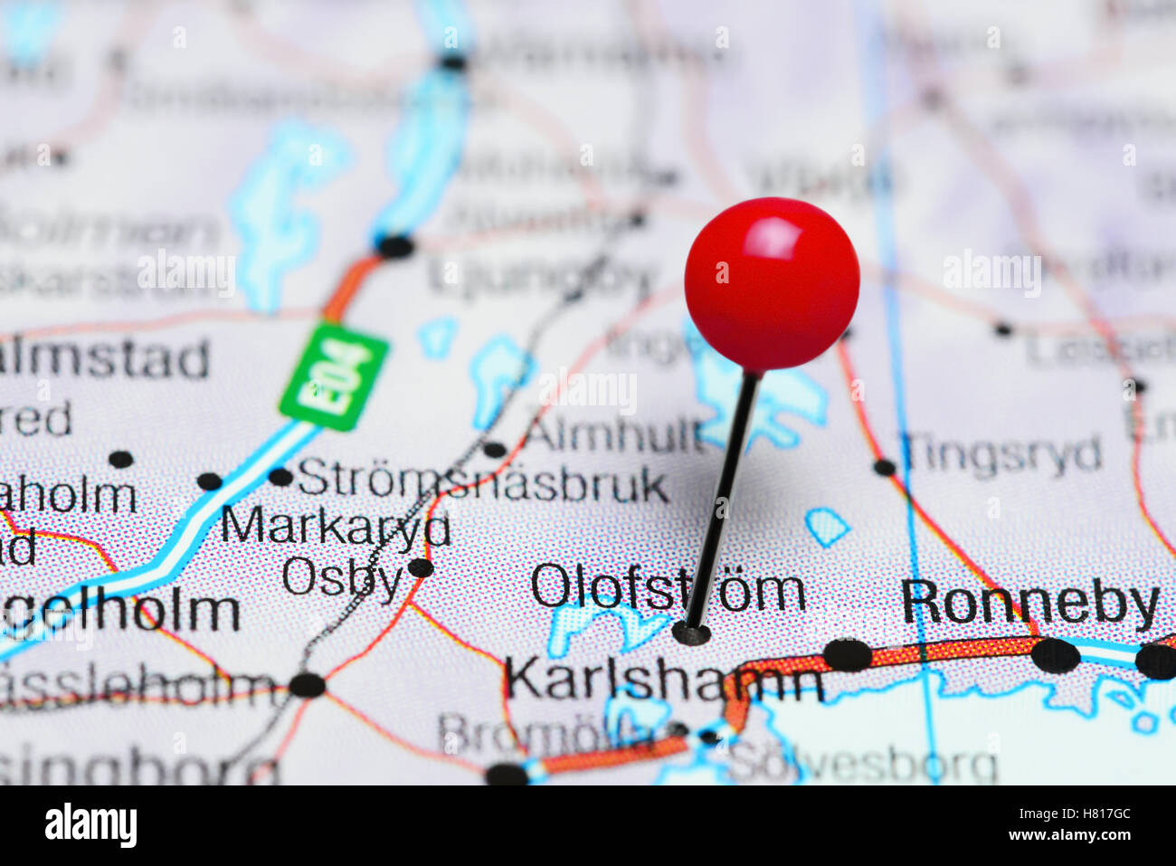 Olofstrom pinned on a map of Sweden Stock Photo - Alamy