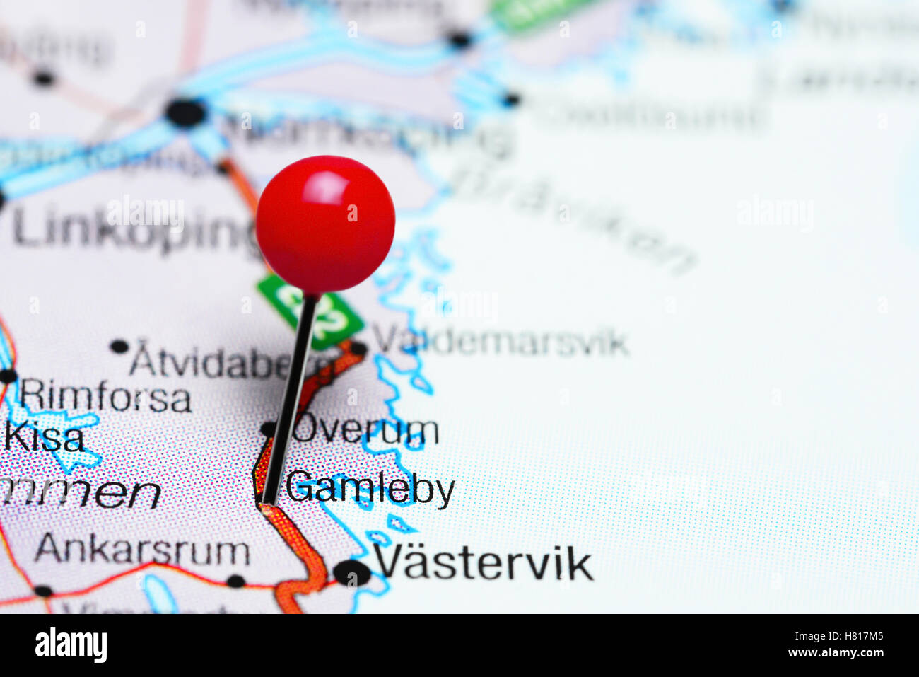 Gamleby pinned on a map of Sweden Stock Photo - Alamy