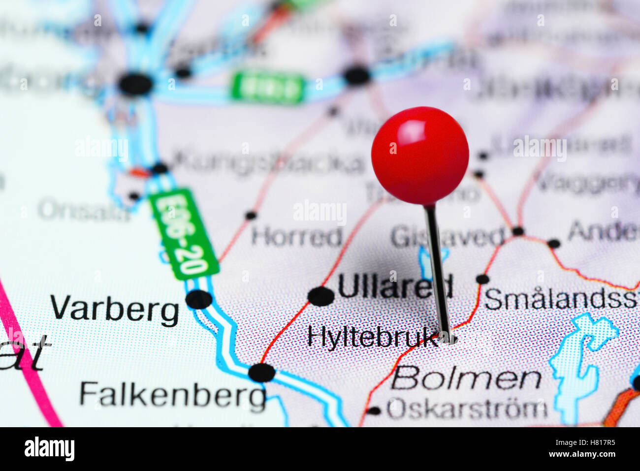 Hyltebruk pinned on a map of Sweden Stock Photo - Alamy