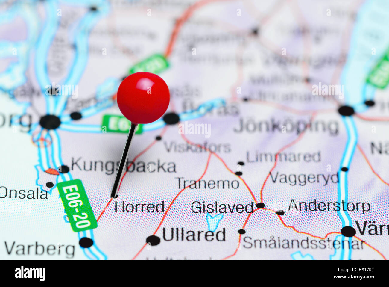 Horred pinned on a map of Sweden Stock Photo - Alamy