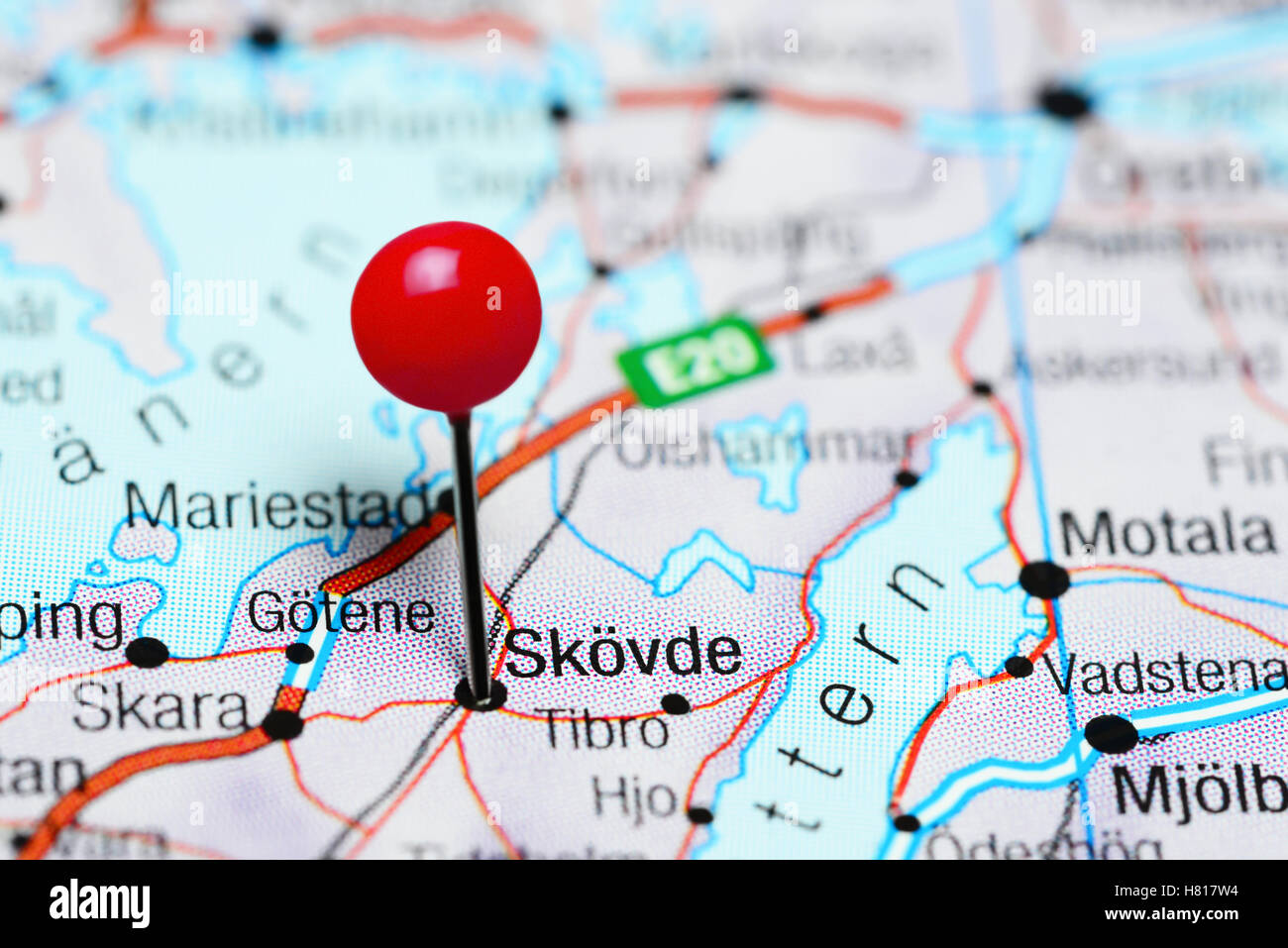 Skovde pinned on a map of Sweden Stock Photo - Alamy