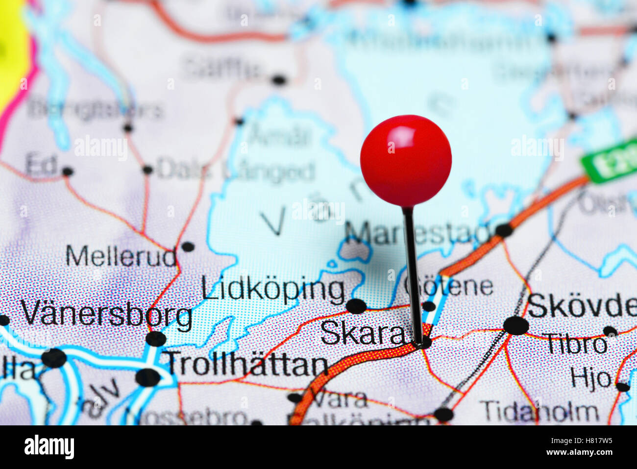 Skara pinned on a map of Sweden Stock Photo - Alamy