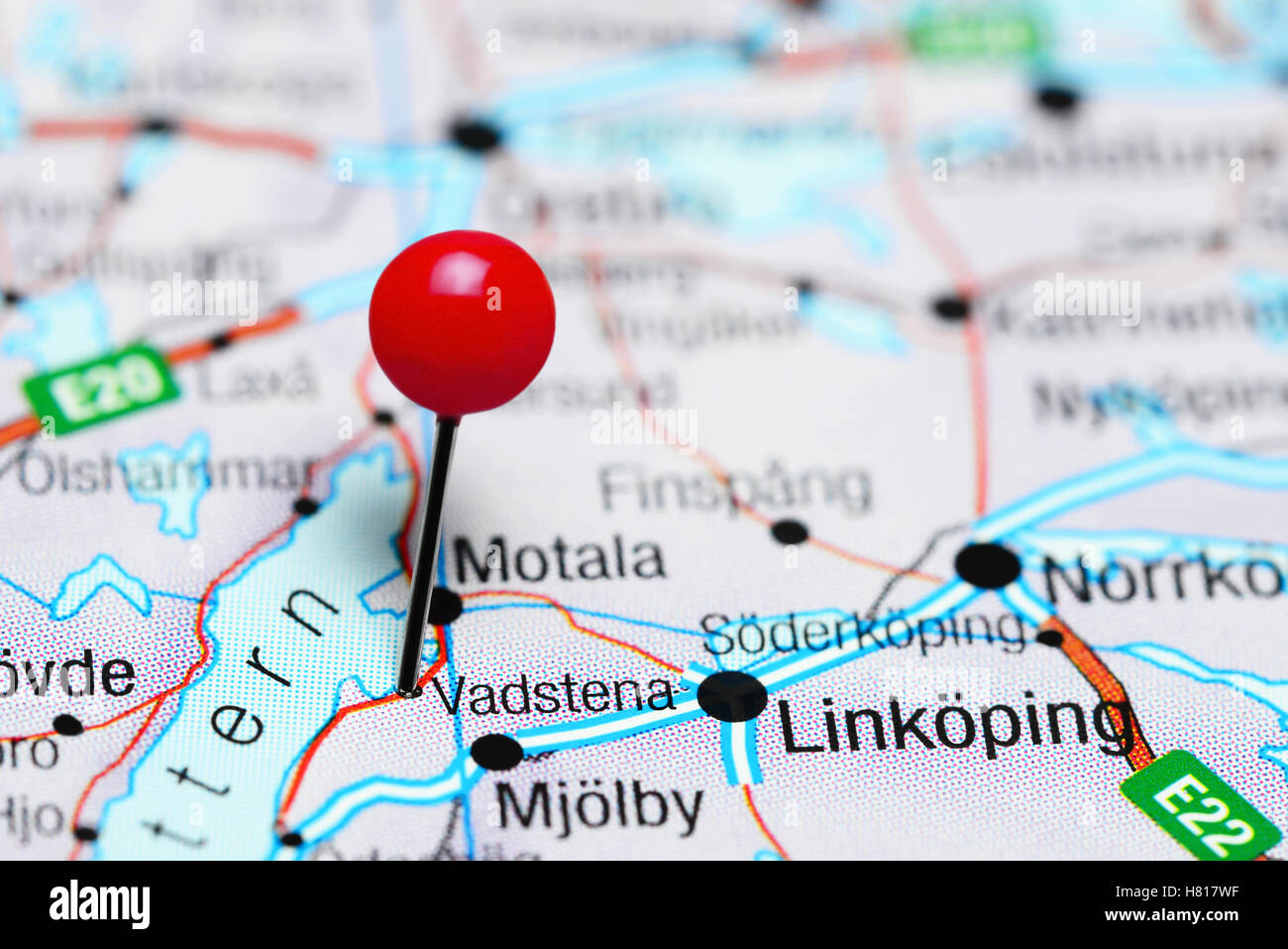 Vadstena pinned on a map of Sweden Stock Photo - Alamy