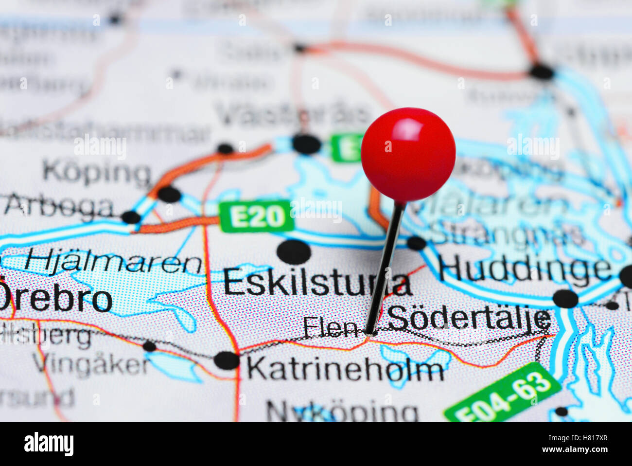 Flen pinned on a map of Sweden Stock Photo - Alamy