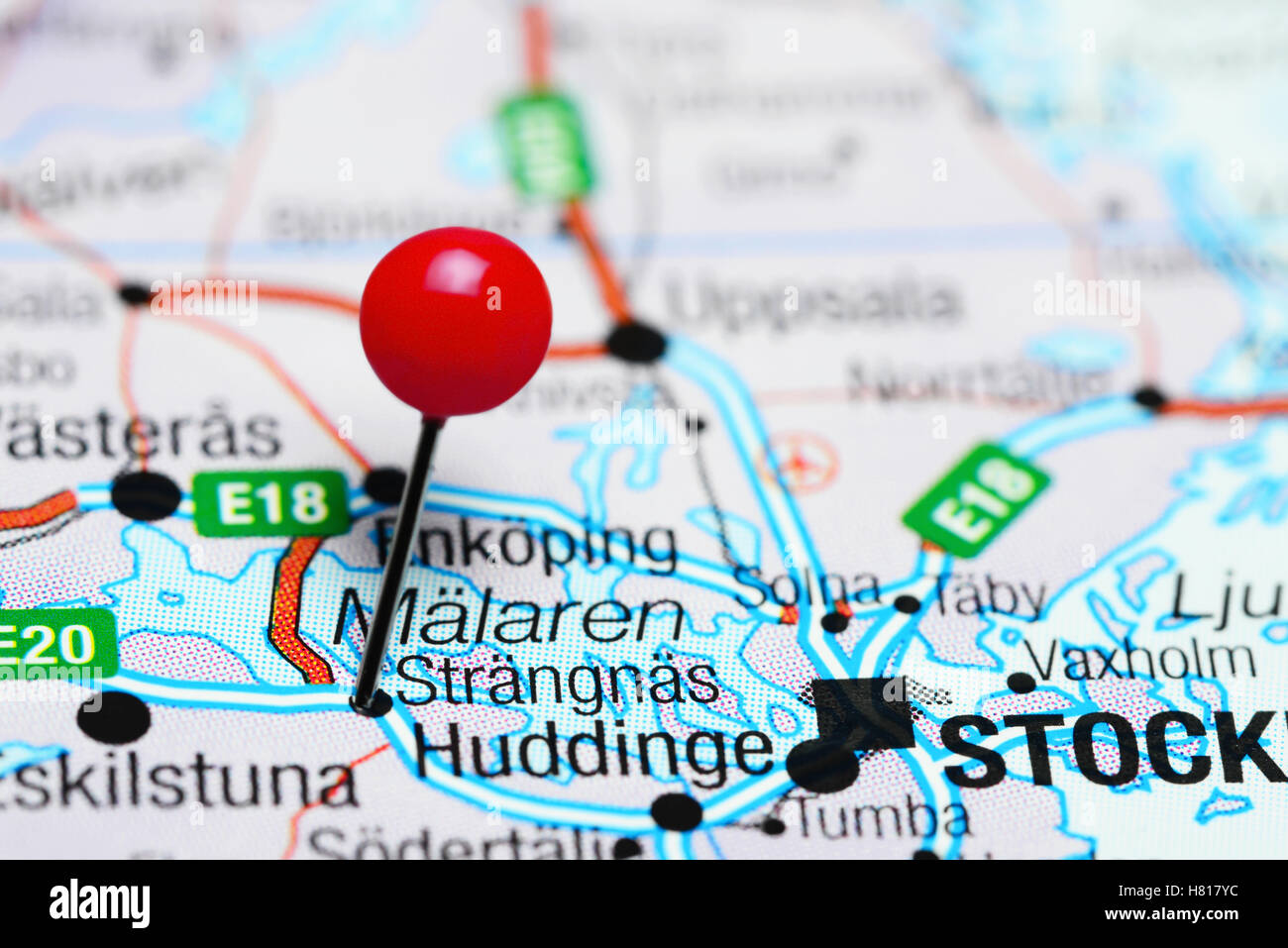 Strangnas pinned on a map of Sweden Stock Photo - Alamy